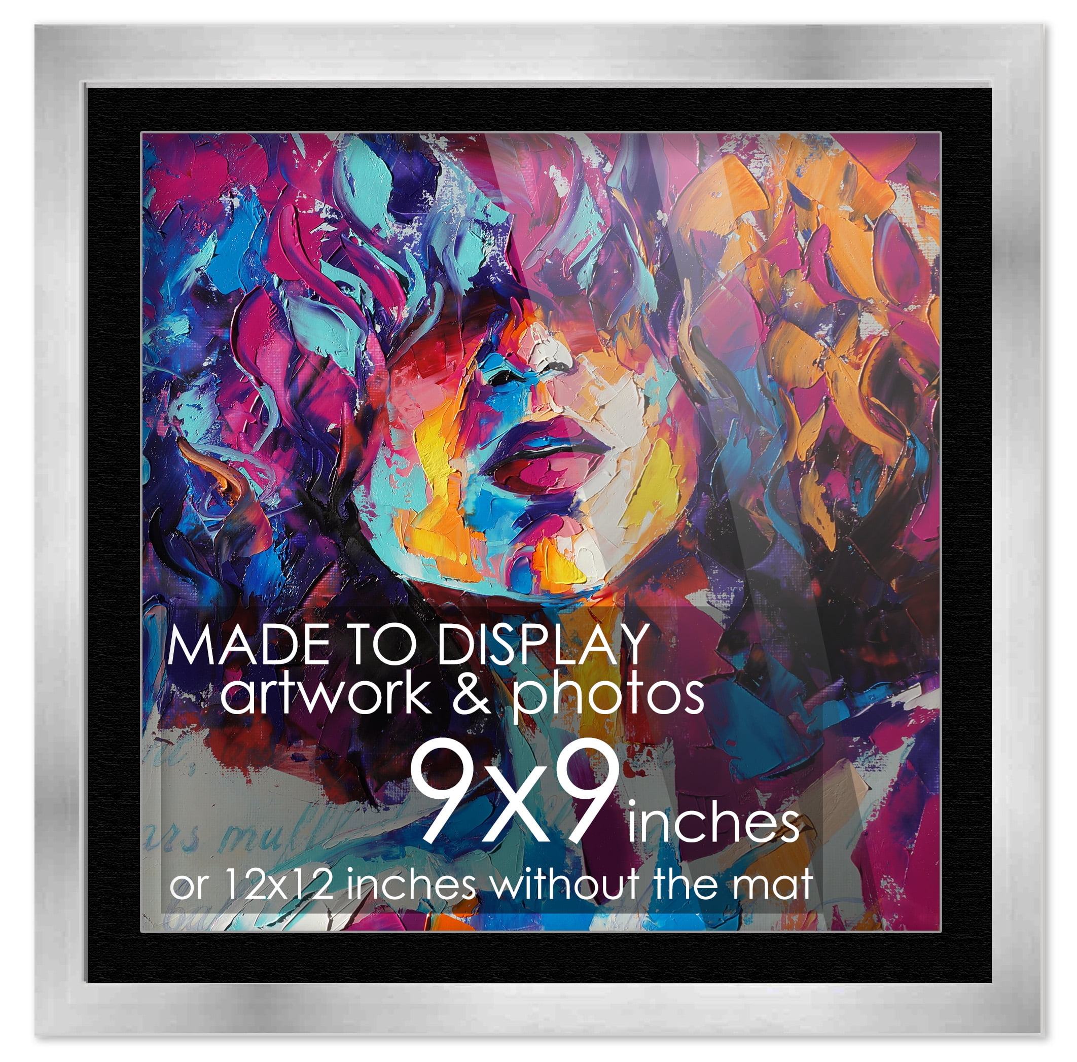 9x9 Silver Frame Matted for 9x9 Picture or 12x12 Art Poster Without ...