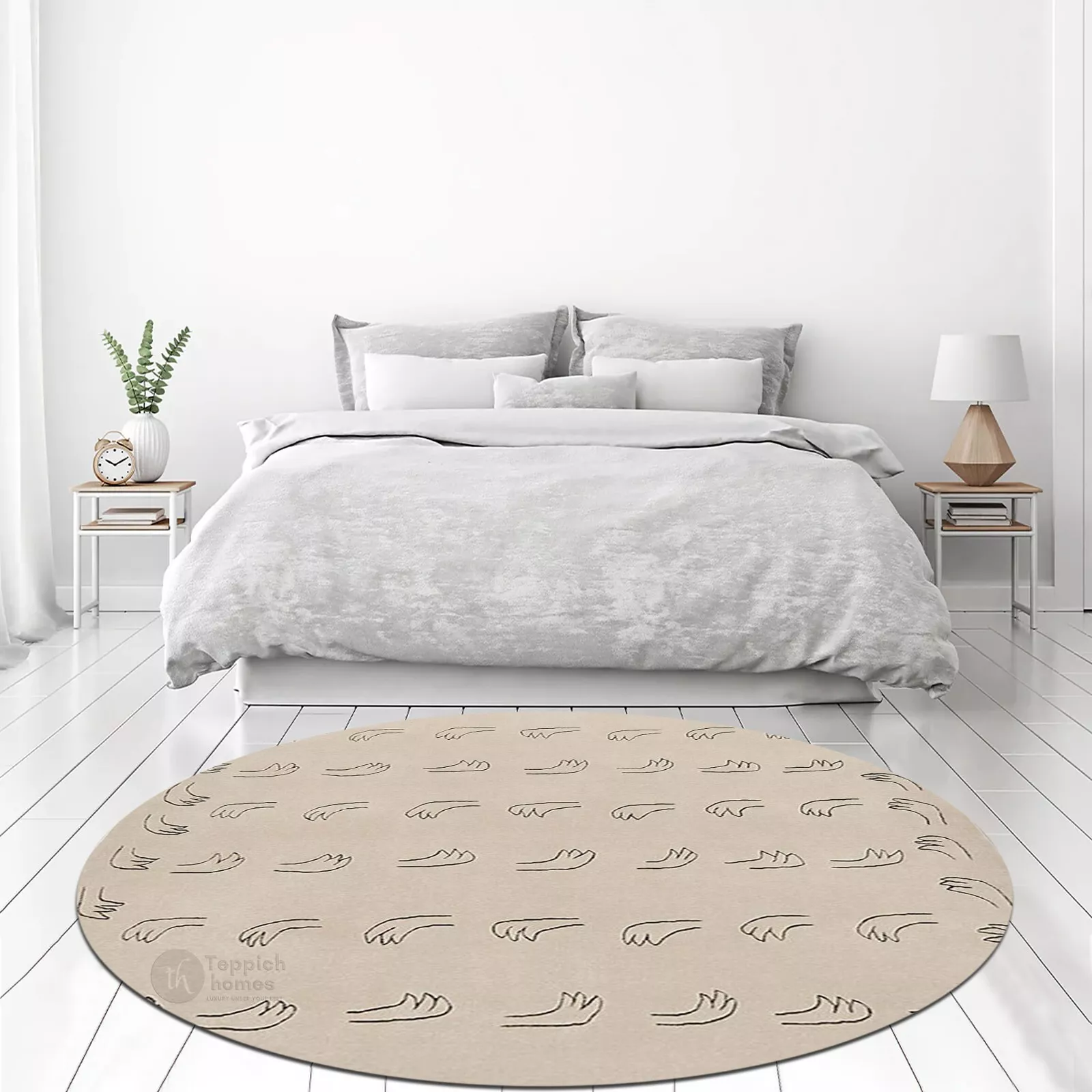 9x9 Tufted area rug, Cream color, Woolen carpet, Handmade, Geometric ...