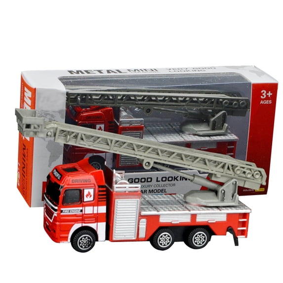 A 1:64 Scale Alloy Ladder Fire Truck Model Toy Engineering Mining Car ...