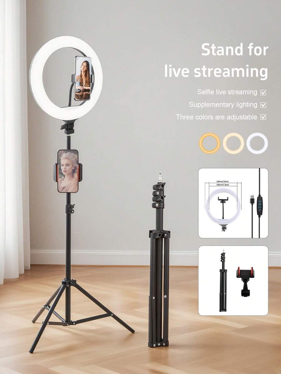 A 10-Inch LED Ring Light With Three Modes And A 110cm Floor Tripod ...