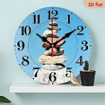 A 10-inch 2D flat wooden round wall clock, themed balanced stones ...