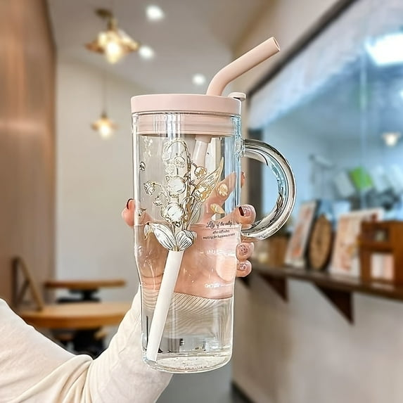 A 1000ML/33.83 Oz Borosilicate Glass Car Cup with a Lid And Silicone ...