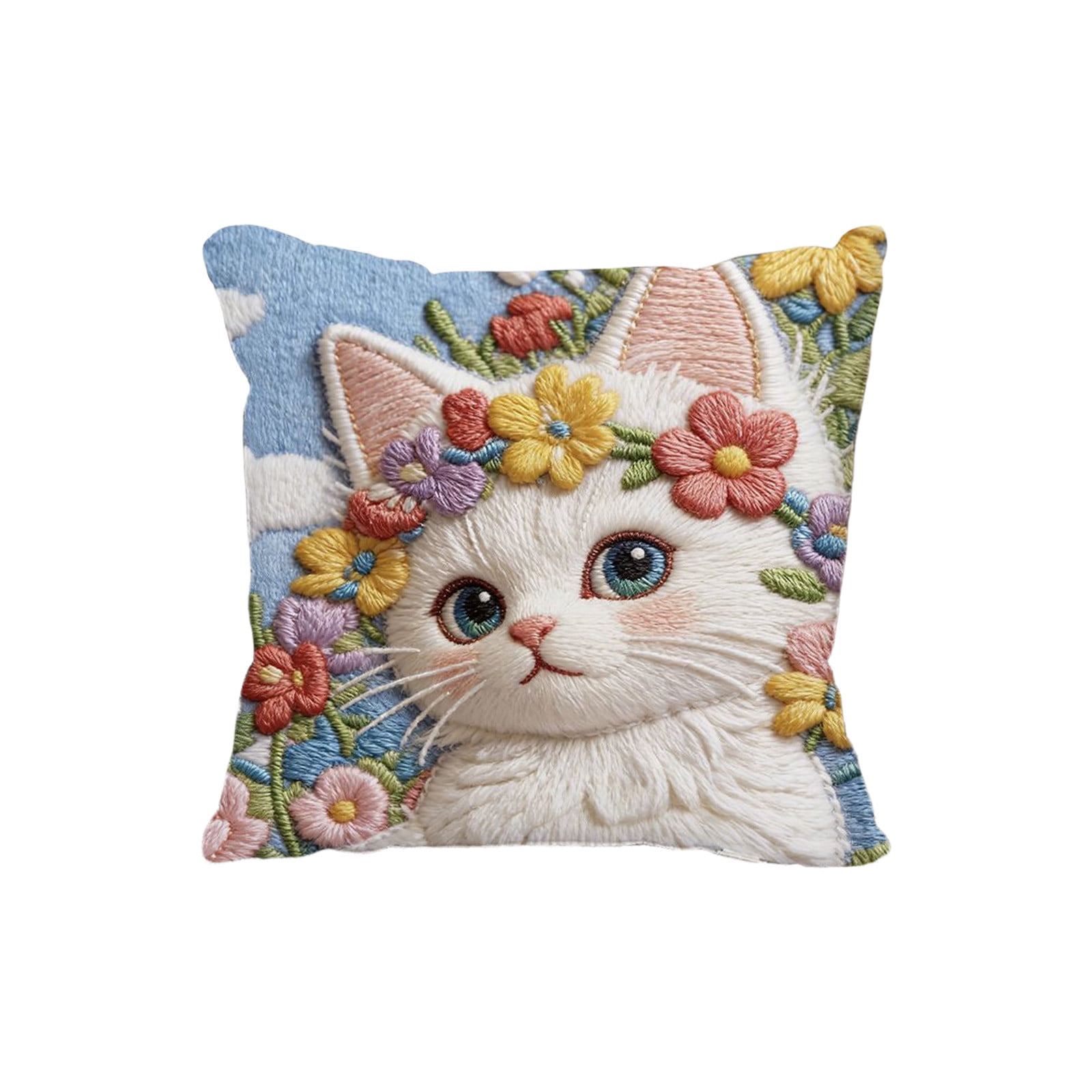 A 15.74 X 15.74 Inches Embroidery Style Pillowcase With Adorable Cat ...