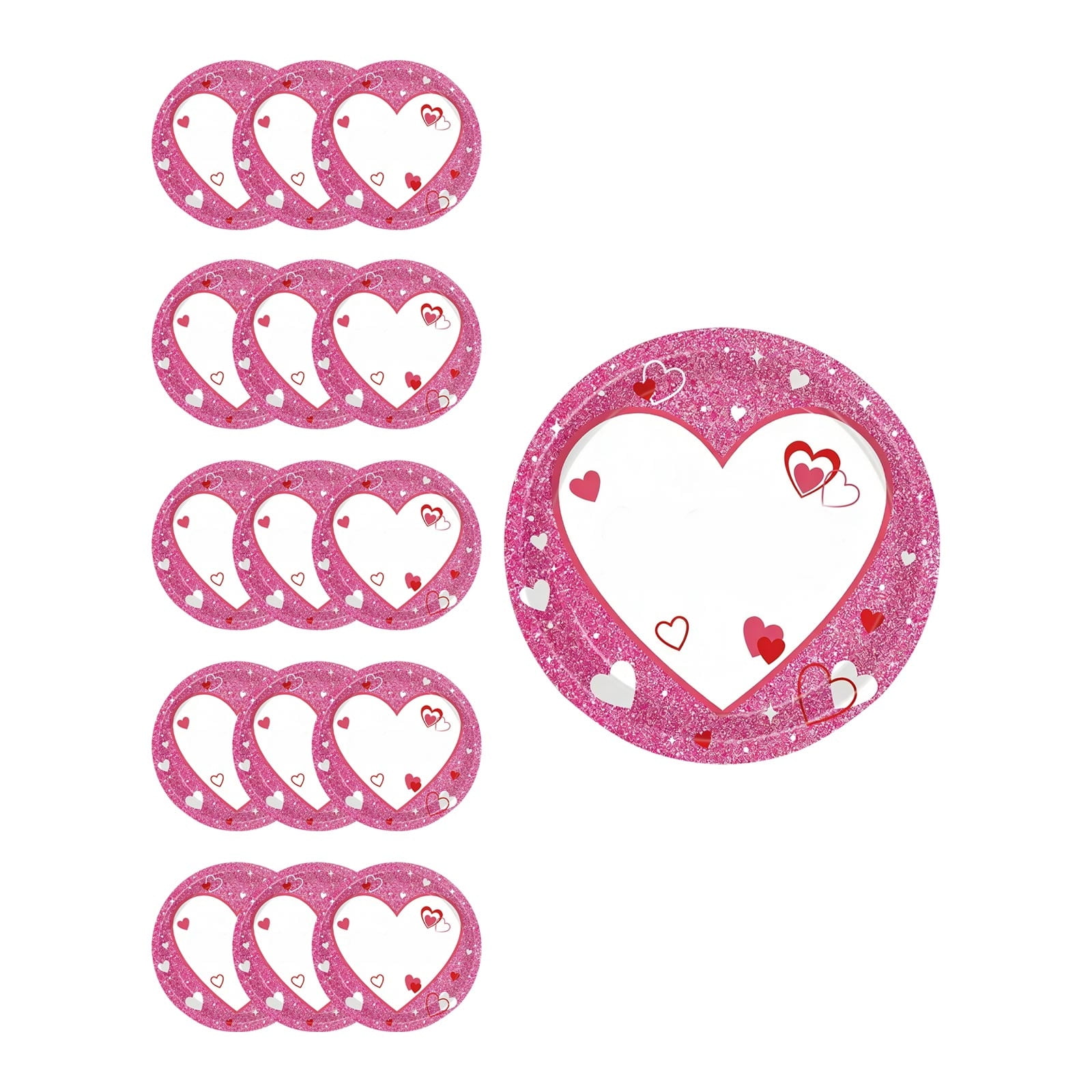 A 16Pcs Disposable Paper Plates Set With Glitter Heart Theme For ...