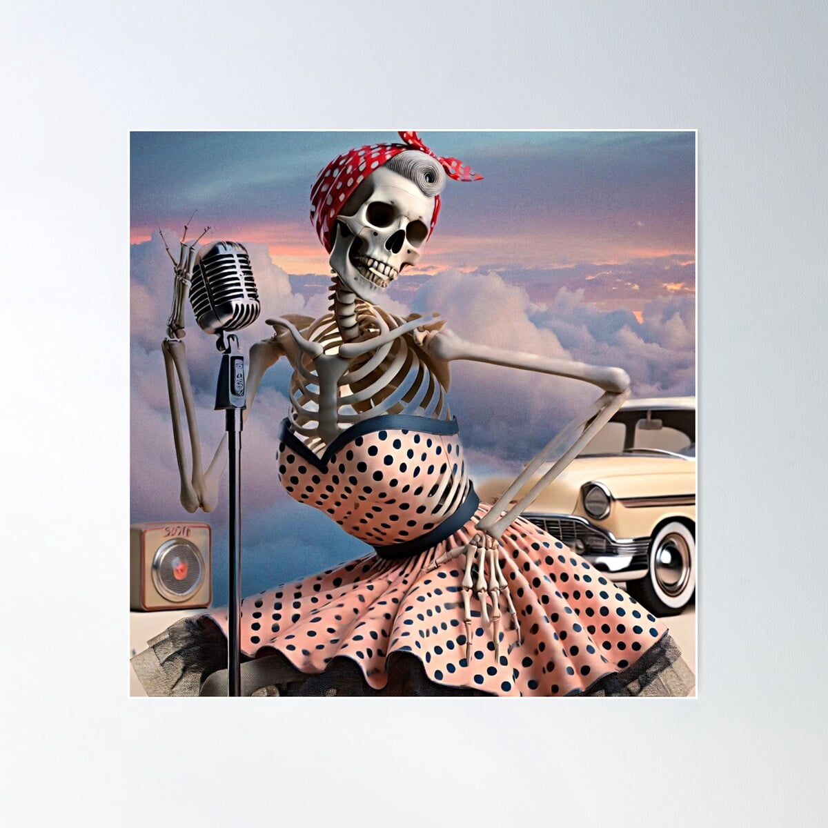 A 1950S Skeleton Pinup Poster Wall Art, Modern Wall Decor For Living ...