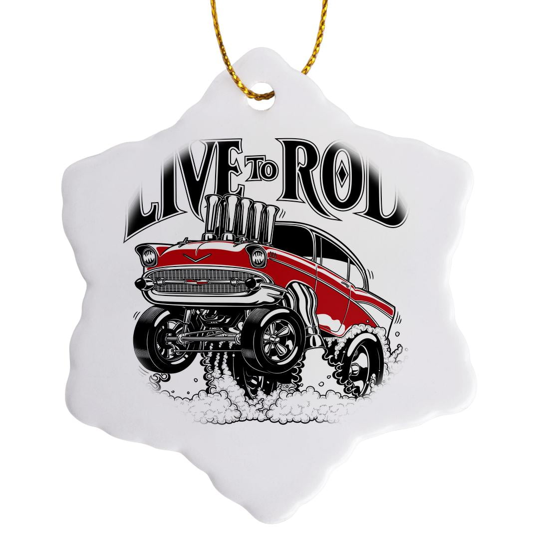 A 1957 Street Rod Riding A Wheelie And Shooting Fire, Live To Rod Logo ...