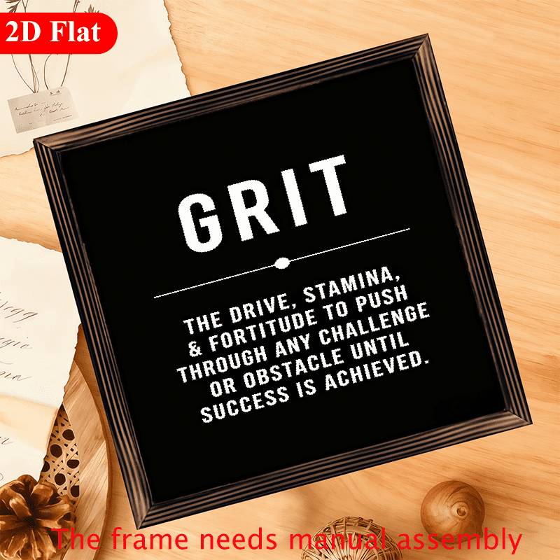 A 2D flat "GRIT" wooden framed painting. For home decorative signs ...
