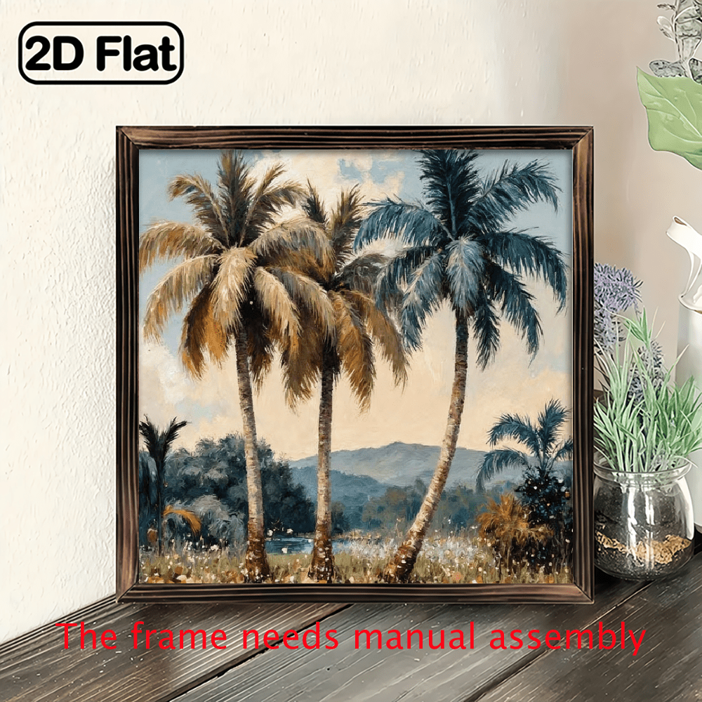 A 2D flat "Tropical Palms" wooden frame painting. As a home Decorative ...