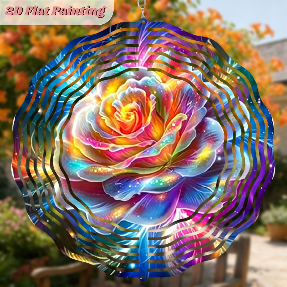 A 2D flat circular "color rose" iron wind chime, a beautiful hanging ...