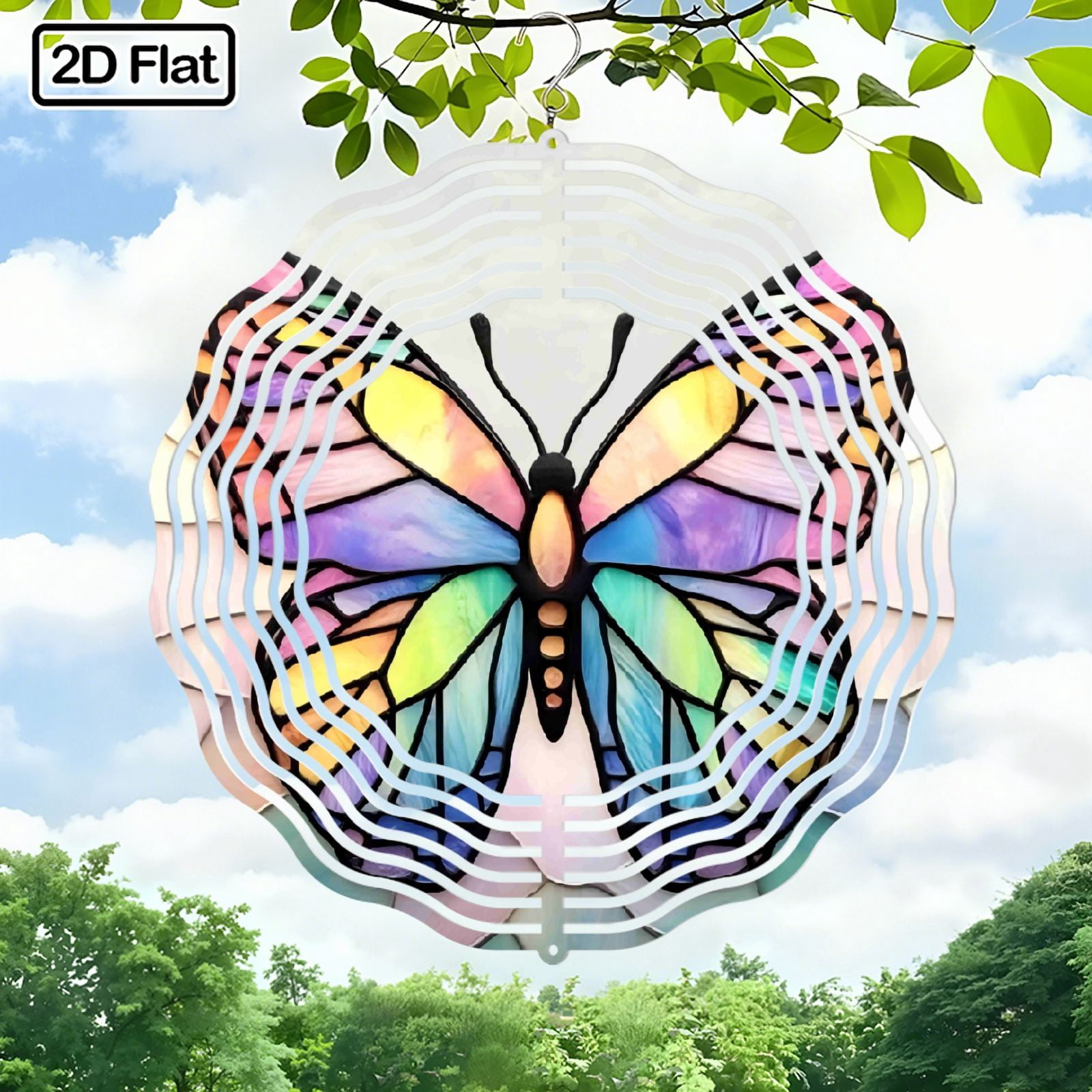 A 2D flat circular "colorful butterfly" iron wind chime. Beautiful ...