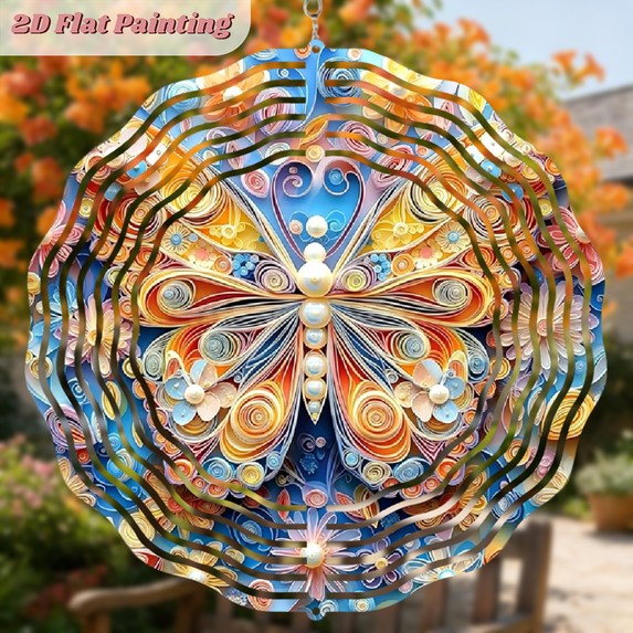 A 2D flat circular iron wind chime, themed "Colorful Butterfly", a ...