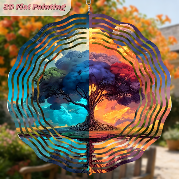 A 2D flat circular iron wind chime, themed "Colorful Tree". Beautiful ...