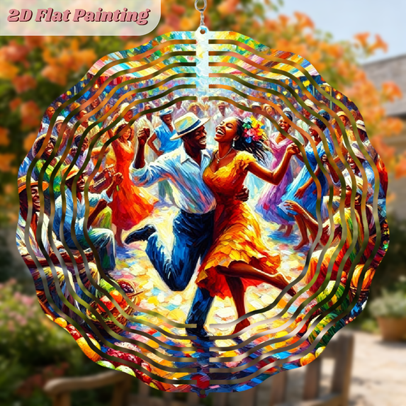 A 2D flat circular iron wind chime, themed "Dancing Couple". Beautiful ...