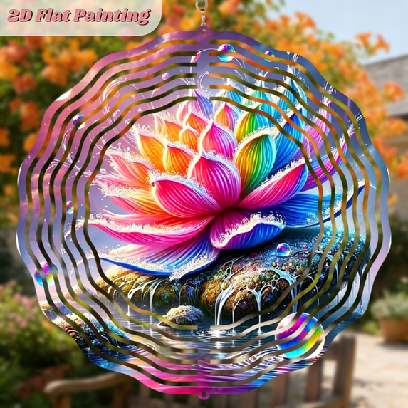 A 2D flat circular iron wind chime, themed "Rainbow Lotus". Beautiful ...