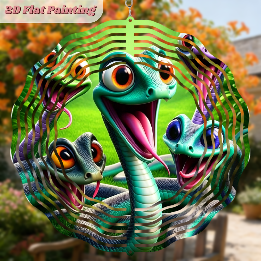 A 2D flat circular iron wind chime with cartoon snakes pattern ...