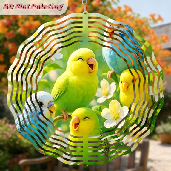 A 2D flat circular iron wind chime with lovely birds pattern. Beautiful ...