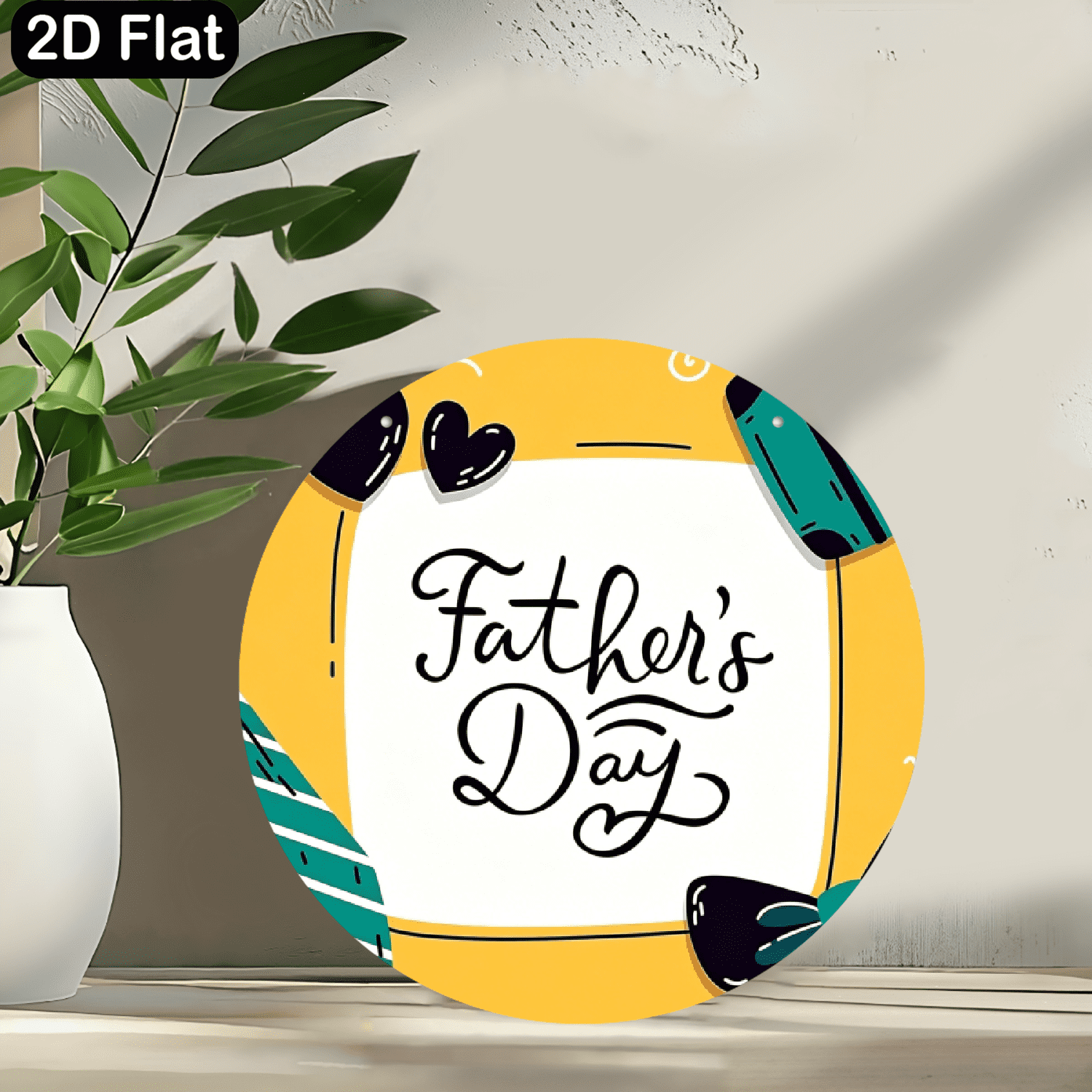 A 2D flat circular wooden sign. Theme "Father's Day". Beautiful ...