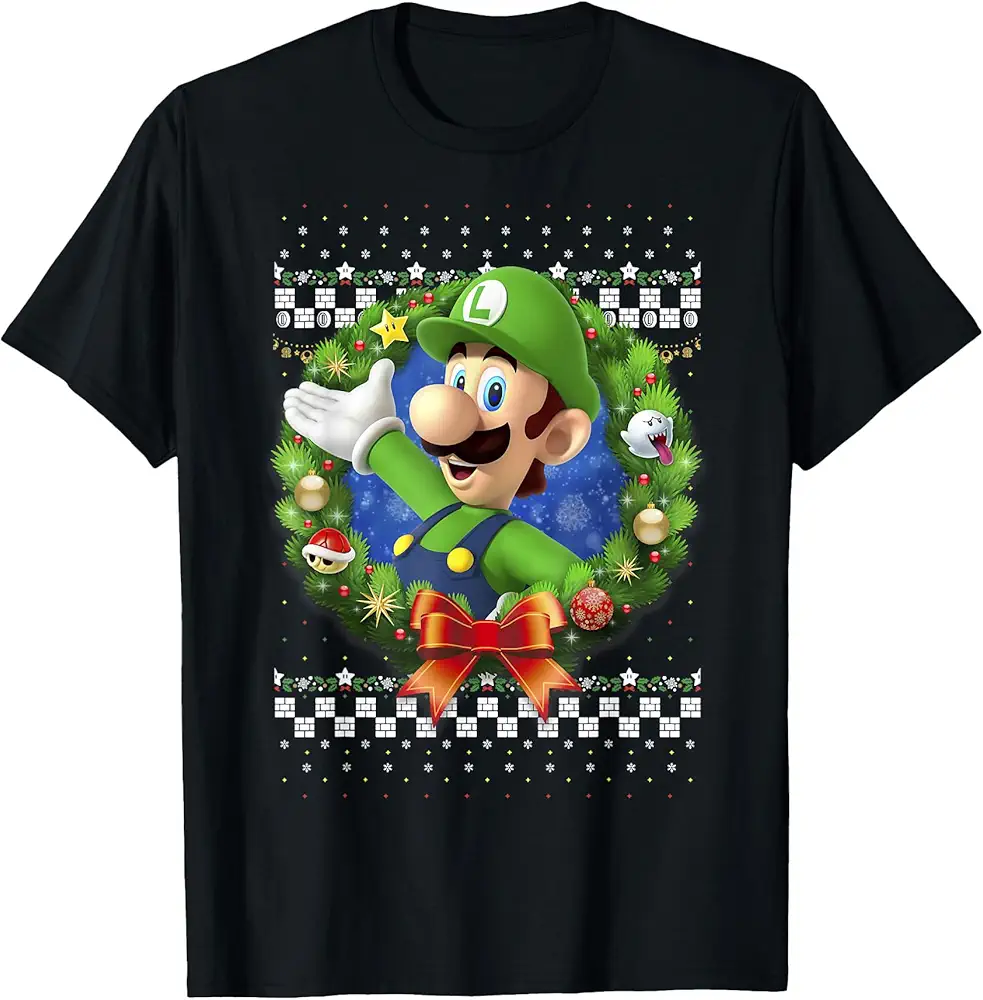 A 3D Style Green Hero Holiday Wreath A Video Game Vibe Unisex T-Shirt ...