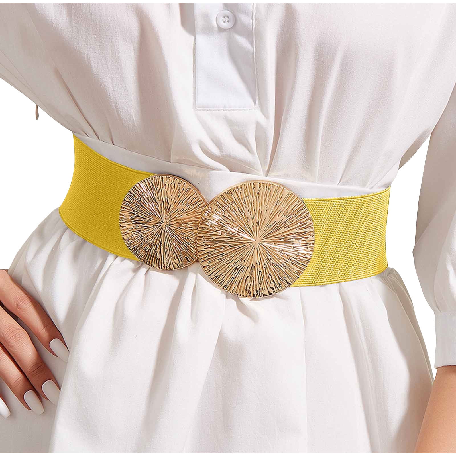 A-415 Yellow Women'S Fashion Casual Solid Color Metal Buckle High ...
