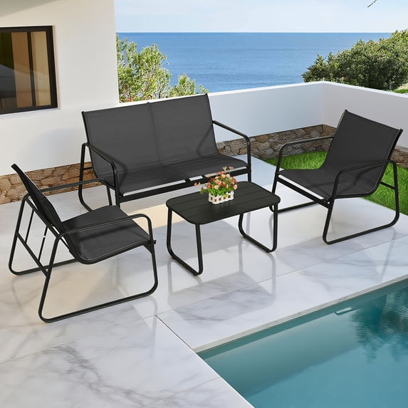 A 4pcs Outdoor Seating Arrangement Featuring Chairs, a Loveseat, And a ...