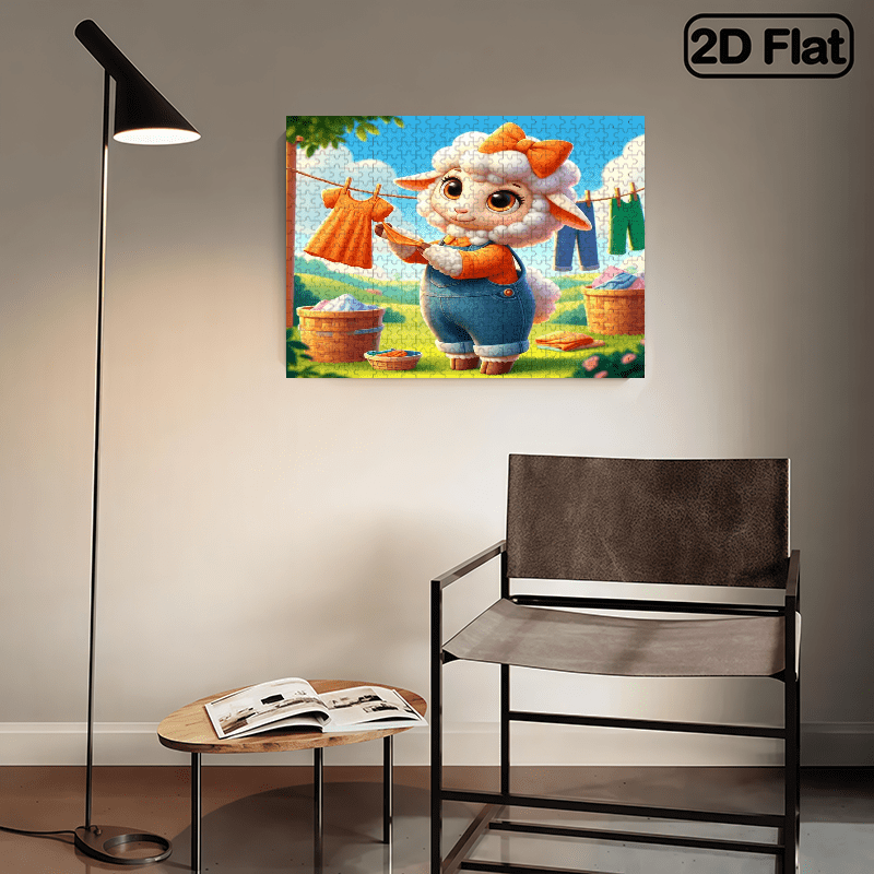 A 500 - piece 2D flat horizontal puzzle of a sheep hanging clothes, USA ...