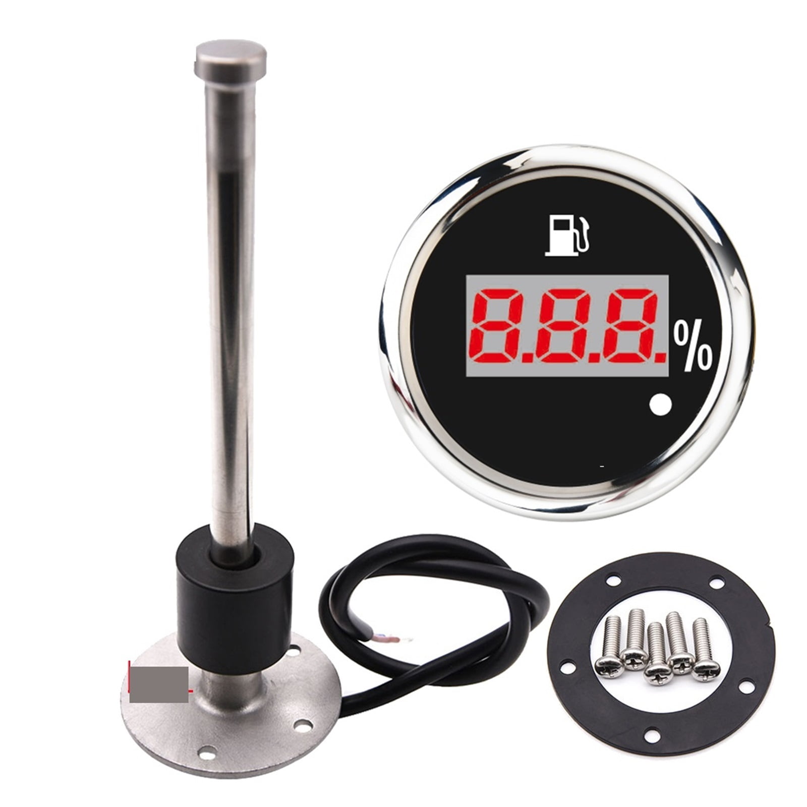 A 52mm Digital Fuel Level Gauge With Warning Light 0-190ohm Oil Tank Indicator Marine Fuel Level ...