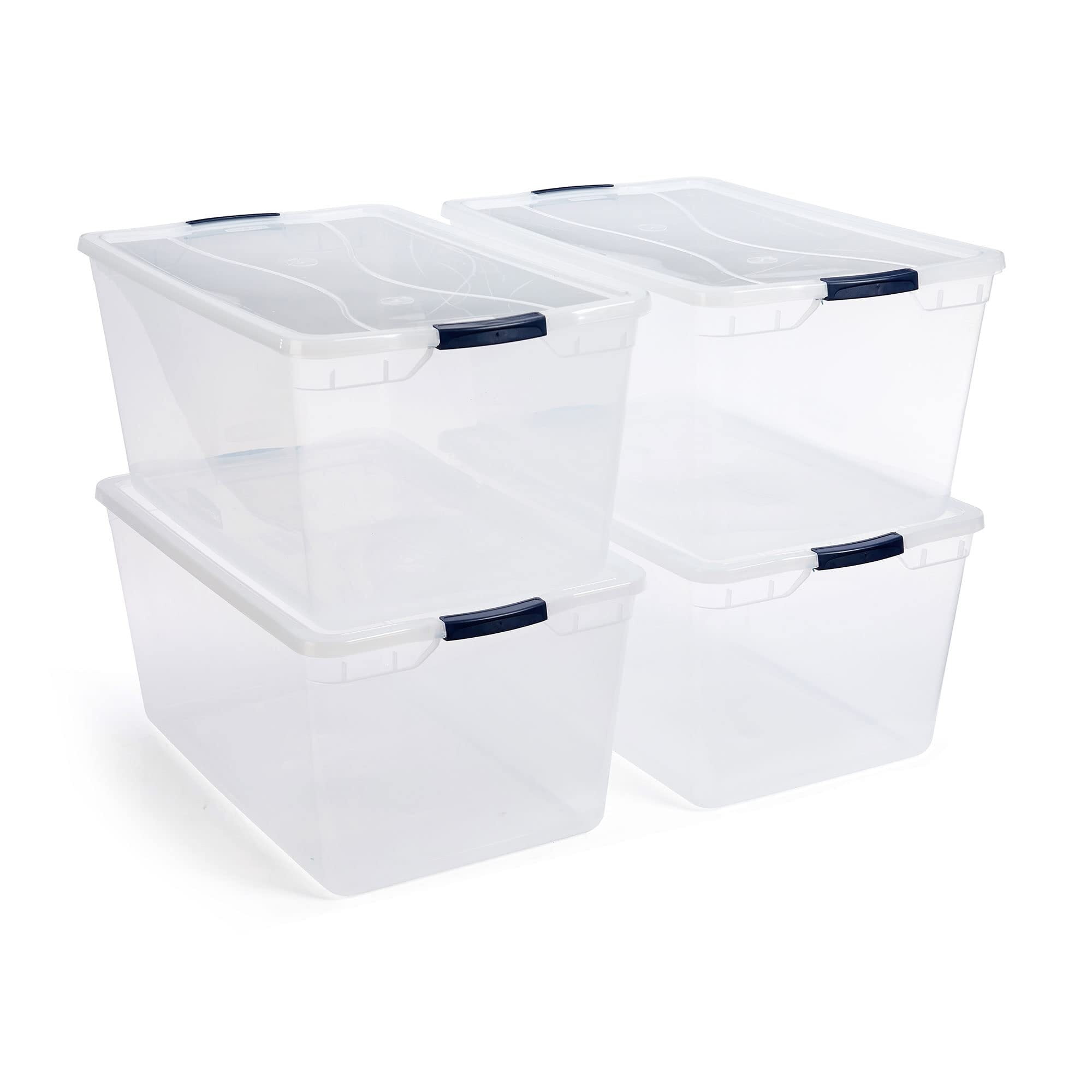 A 95 Quart Clear Stackable Large Plastic Storage Containers with Lids ...