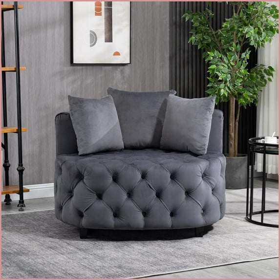 A&A Furniture Modern Classical Barrel Accent Chair | Gray | Wood Frame ...