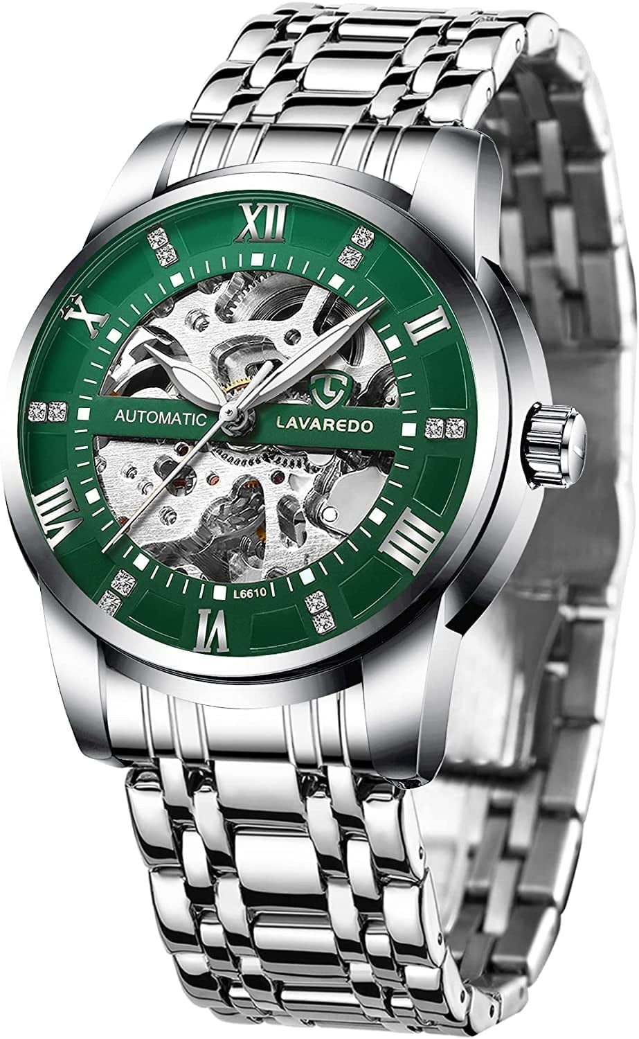 Alps Men's Automatic Mechanical Watch, Diamond Dial, Stainless Steel ...