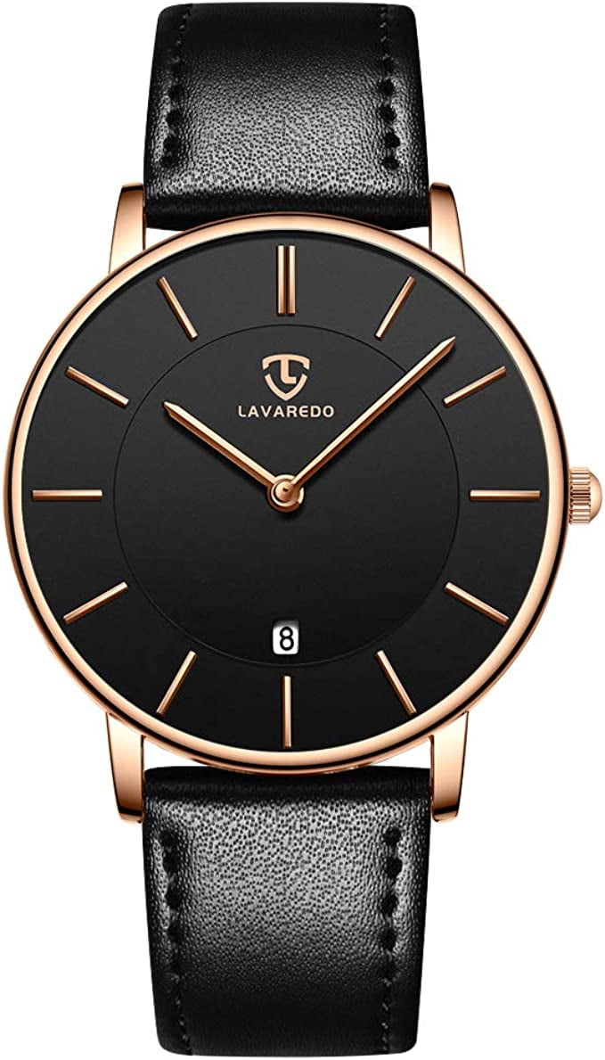 ALPS Men's Ultra-Thin Minimalist Analog Wristwatch with Leather Strap ...