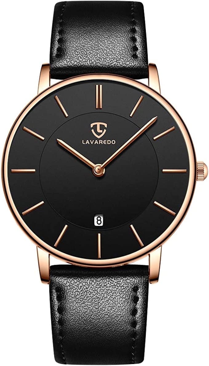ALPS Men's Ultra-Thin Minimalist Analog Wristwatch with Leather Strap ...