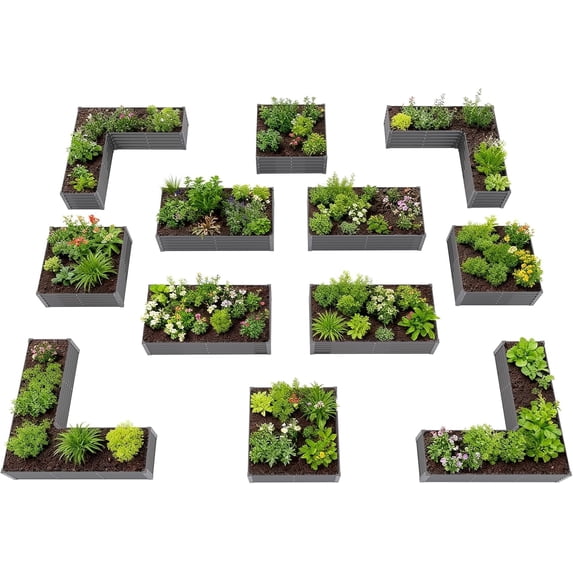 A ANLEOLIFE 12-Piece 18 Inch Tall Raised Garden Beds Kit, L-Shaped ...