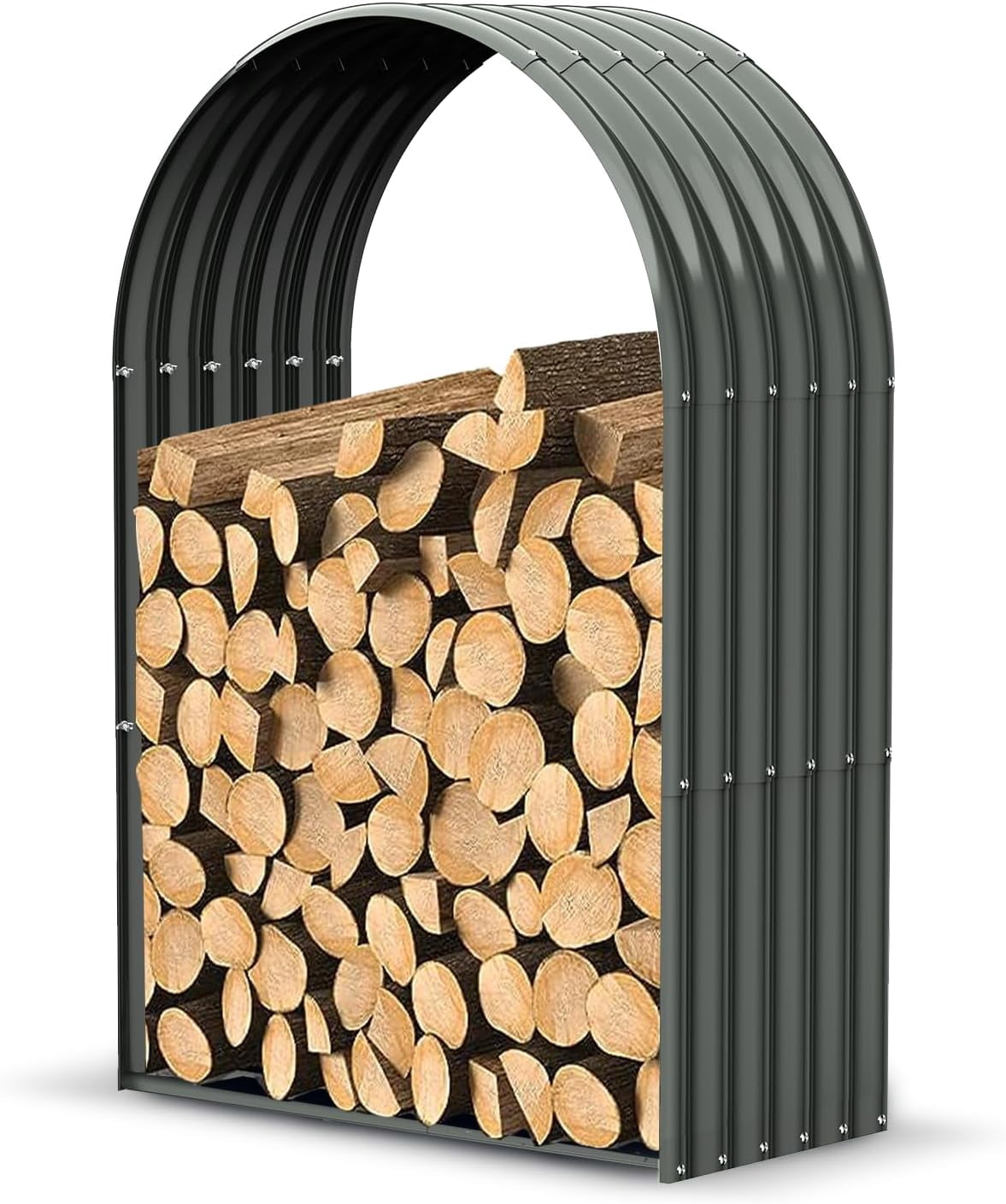 A ANLEOLIFE Galvanized Steel Firewood Storage Shed Outdoor Corrugated ...