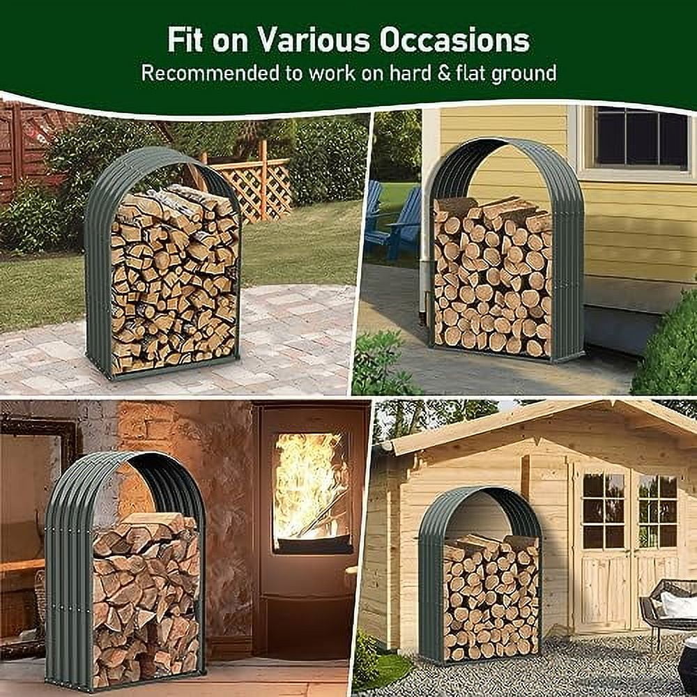 A ANLEOLIFE Galvanized Steel Firewood Storage Shed Outdoor Corrugated ...