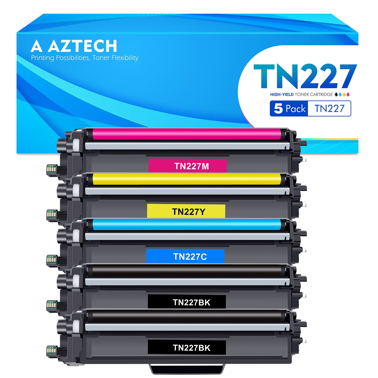 A AZTECH 5-Pack Compatible Toner Cartridge with Chip for Brother TN ...