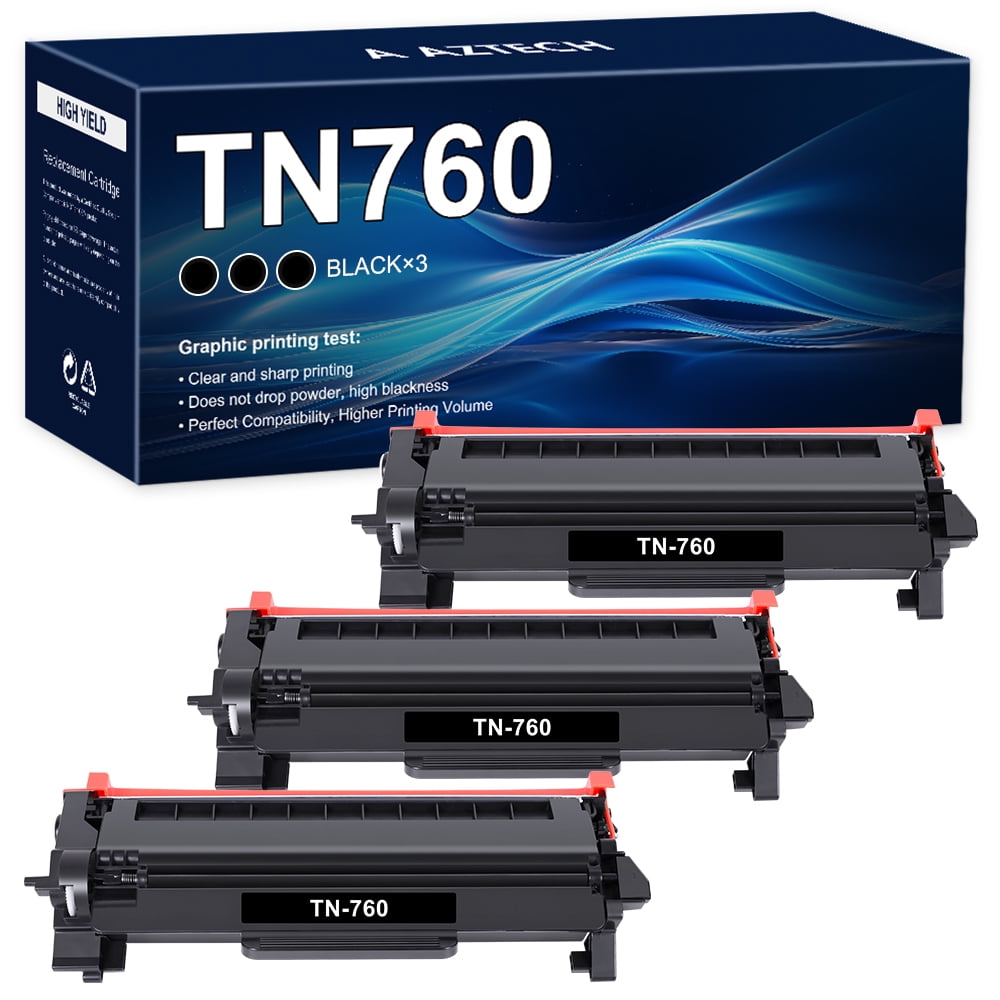 A AZTECH 3-Pack TN760 Toner Cartridge Compatible for Brother Printers ...