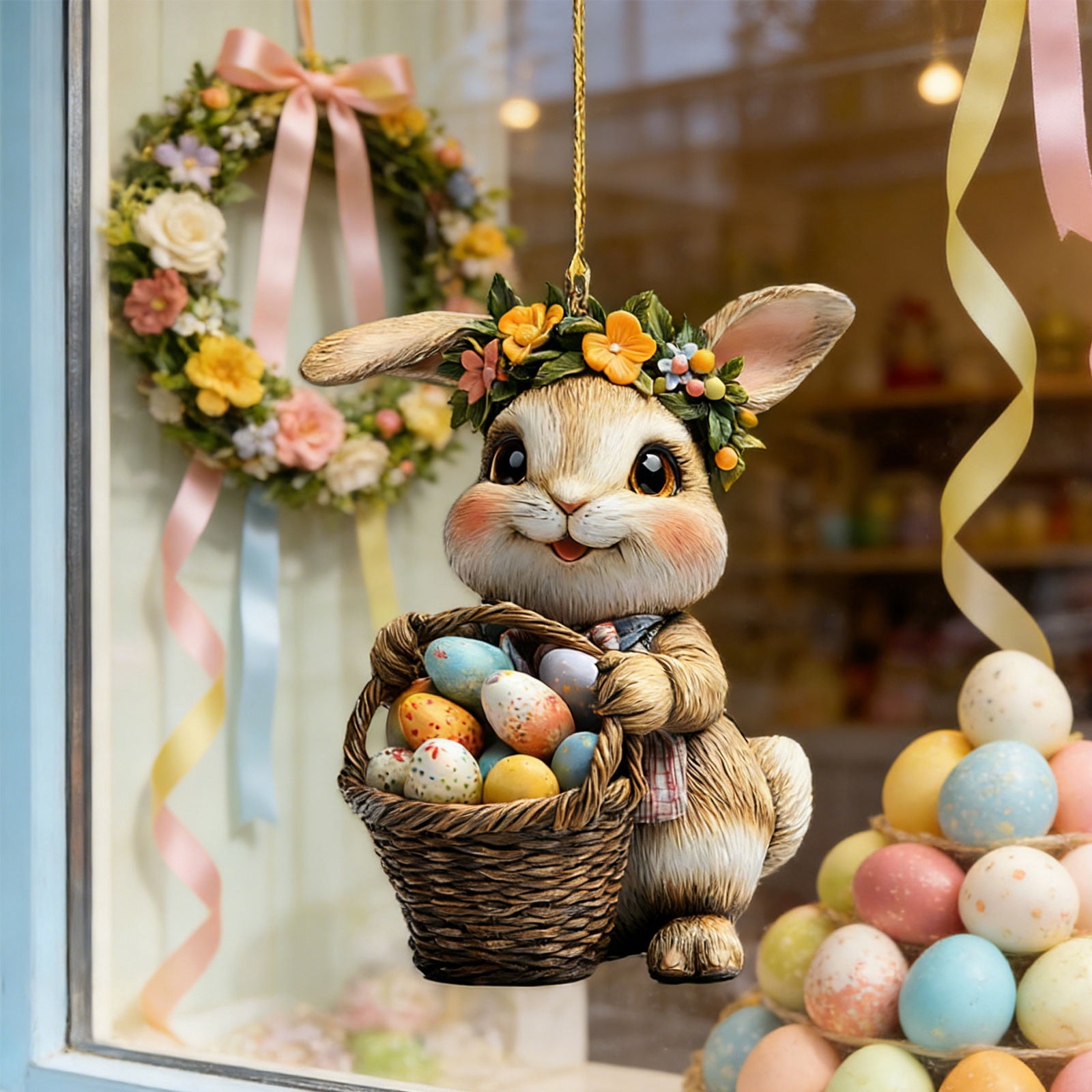 A Acrylic Easter Egg Hanging Decoration 2D Flat Bunny Silhouette Spring ...