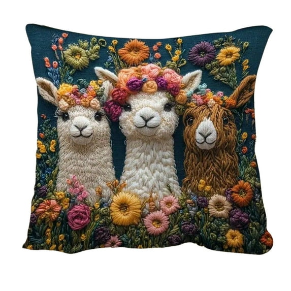 A Alpacas Foxes Squirrels Faux Embroidery Pillow Cover For Sofa Decor ...