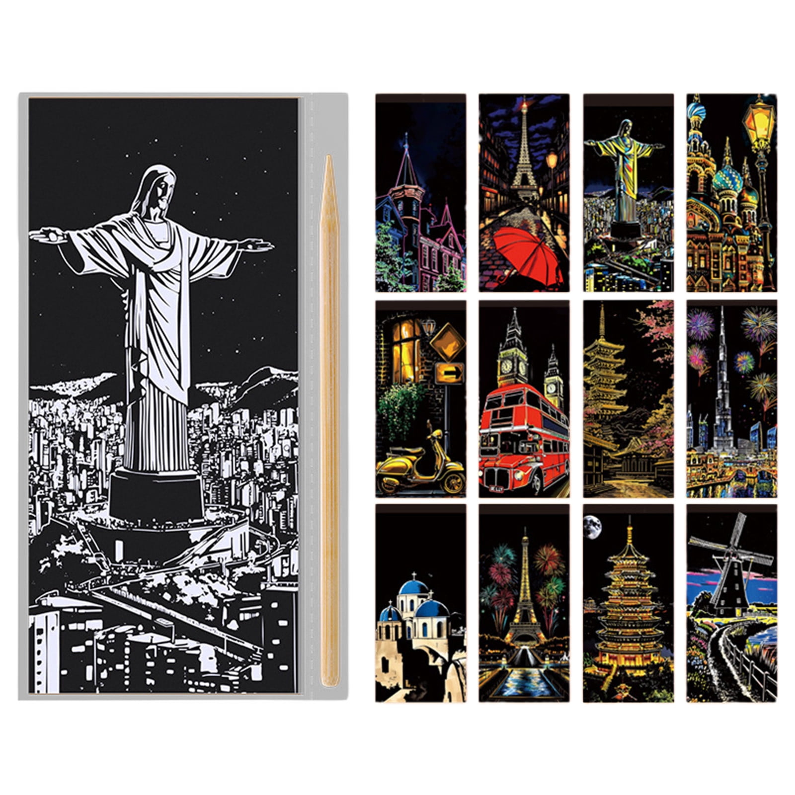 A Animal Themed Scratchboard Kit With 12 Colorful Papers And Engraving ...