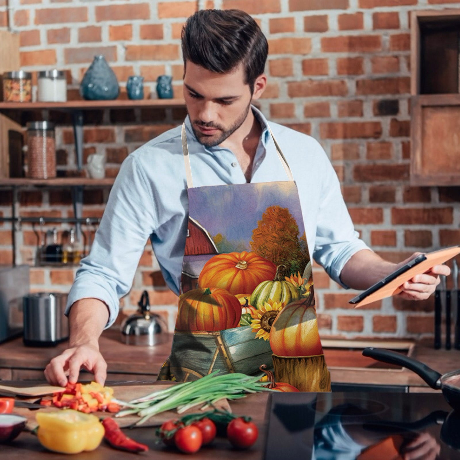 A Apron Linen Thanksgiving Day Apron Sunflower Pumpkin Creative Apron ...