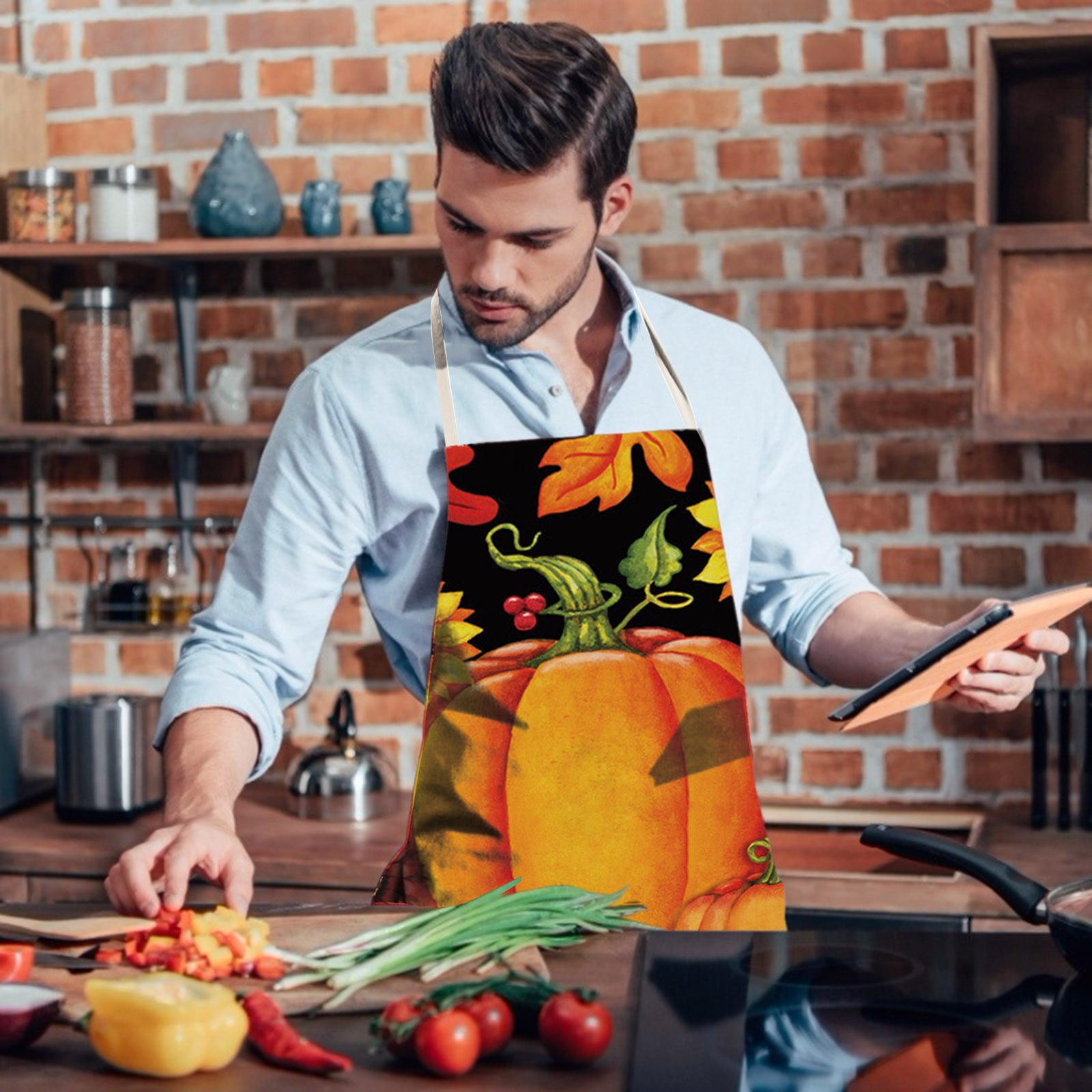 A Apron Linen Thanksgiving Day Apron Sunflower Pumpkin Creative Apron ...