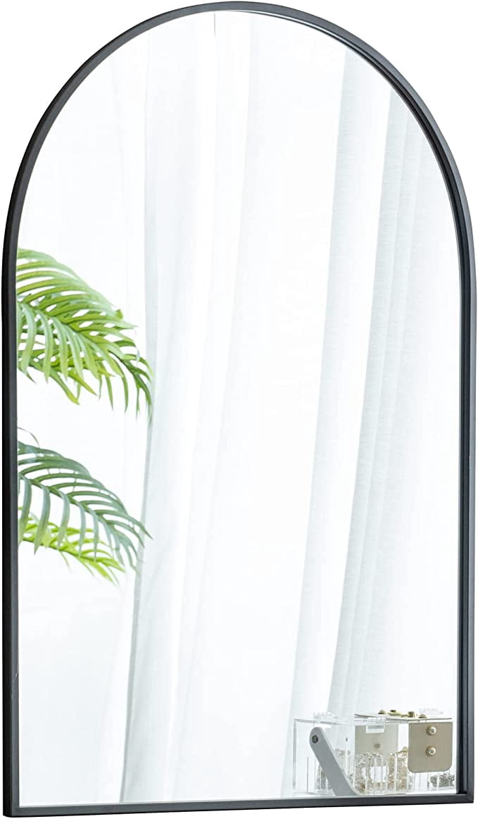 A&B Home Arched Wall Mount Mirror with Black Metal Frame 24" x 36 ...