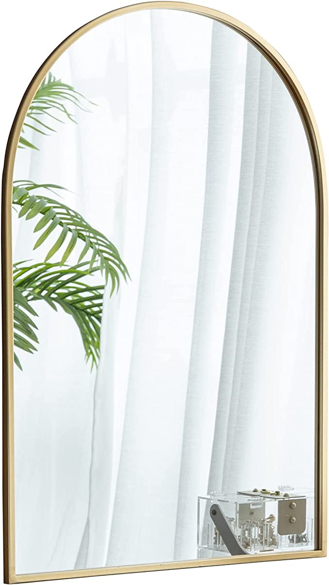 A&B Home Arched Wall Mount Mirror with Gold Metal Frame 24" x 36 ...