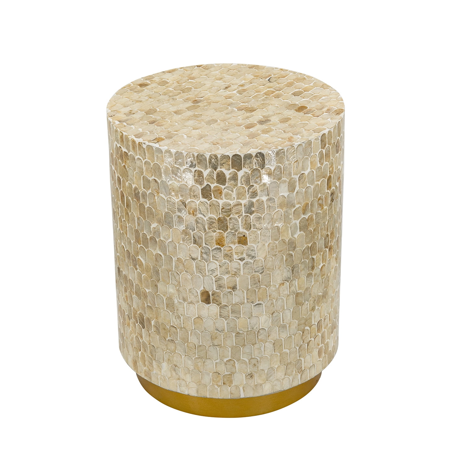 A&B Home Cylindrical Accent Stool with Gold and Black Capiz Shell ...