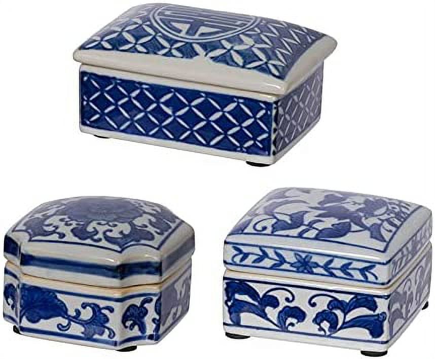 A&B Home Decorative Porcelain Box with Lid Blue and White Set of 3 ...