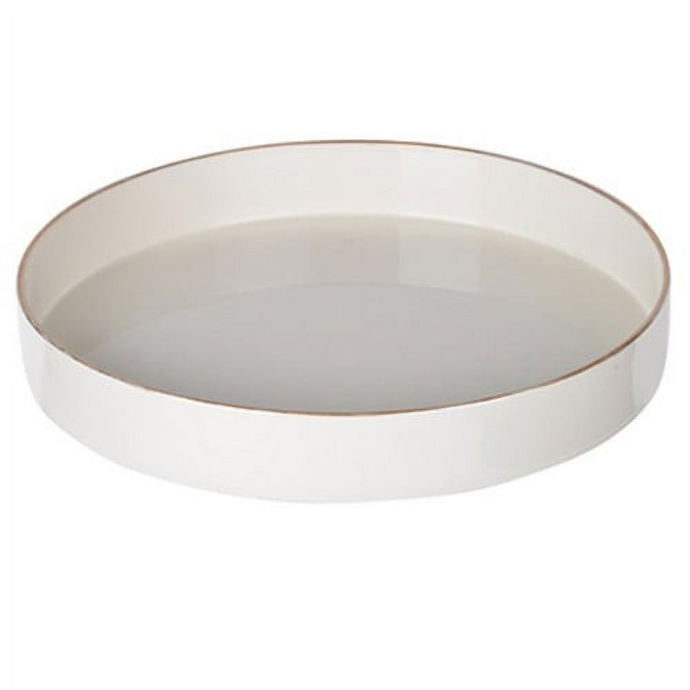 Round Plastic Tray, Gold Accented Trims, Glossy White - Saltoro Sherpi ...
