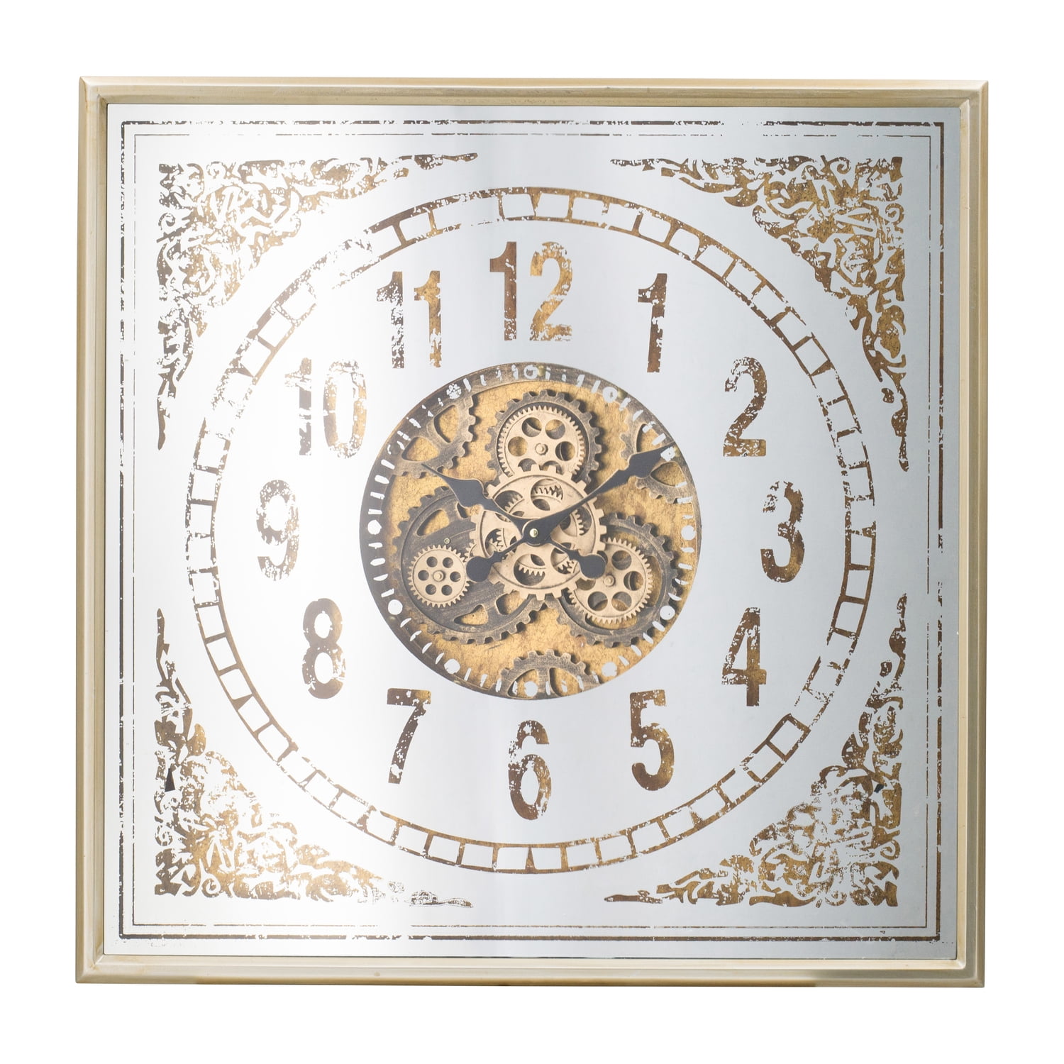 A&B Home Mirrored Gear Wall Clock - Antique Gold, Mirror Finish ...