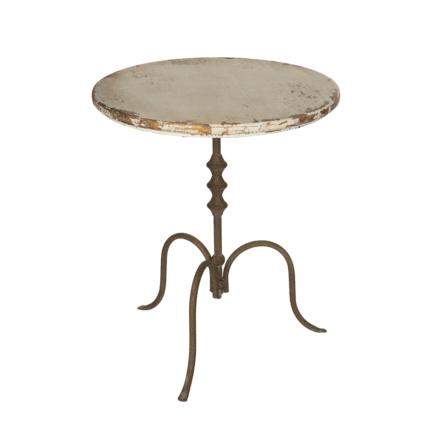 A&B Home Round Side Table with Distressed White Top, Subtle Gold ...