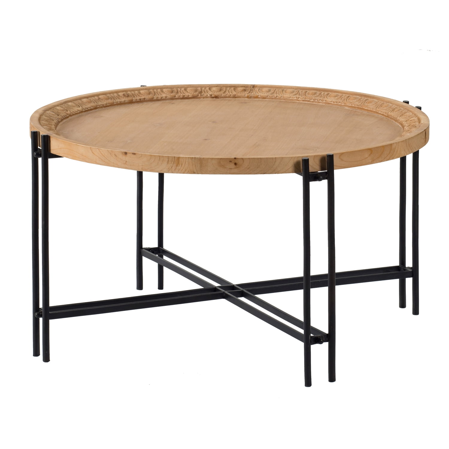 A&B Home Round Wood and Metal Coffee Table with Pin Leg Base - Natural ...
