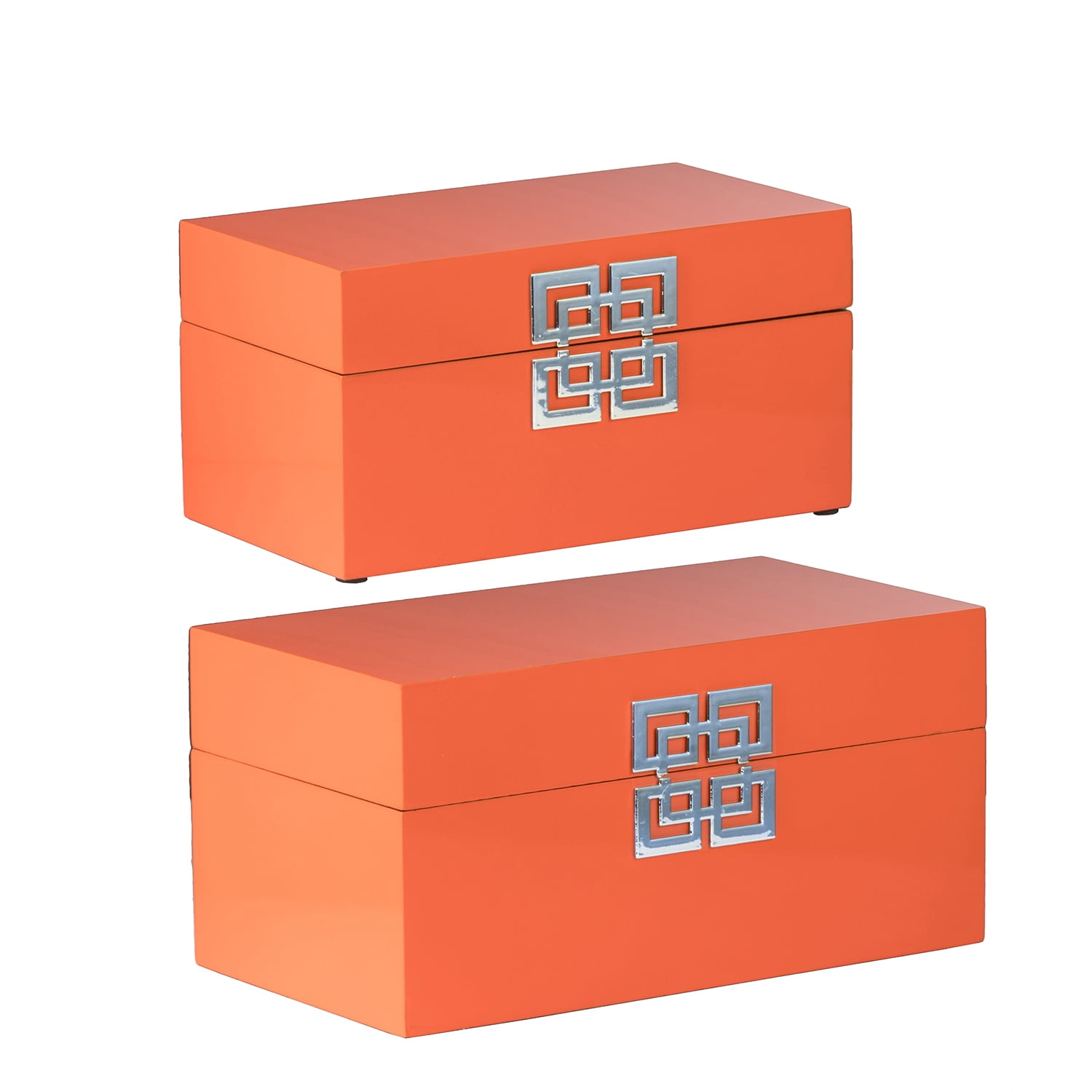 Free Shipping! A&B Home Set of 2 Orange Decorative Boxes with Silver ...